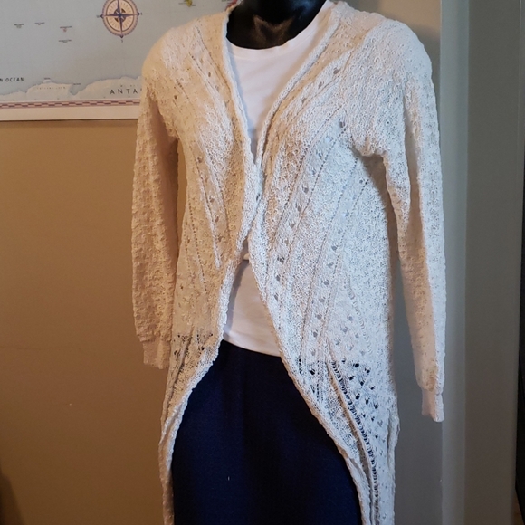 Love @ First Sight | Sweaters | New Long Ivory Pointelle Duster ...